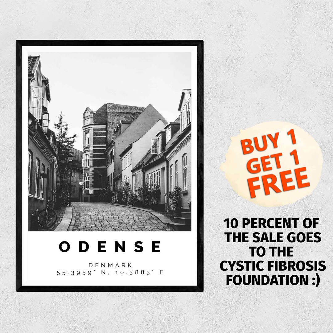Odense Poster Black and White Print Odense Wall Art Odense - Etsy