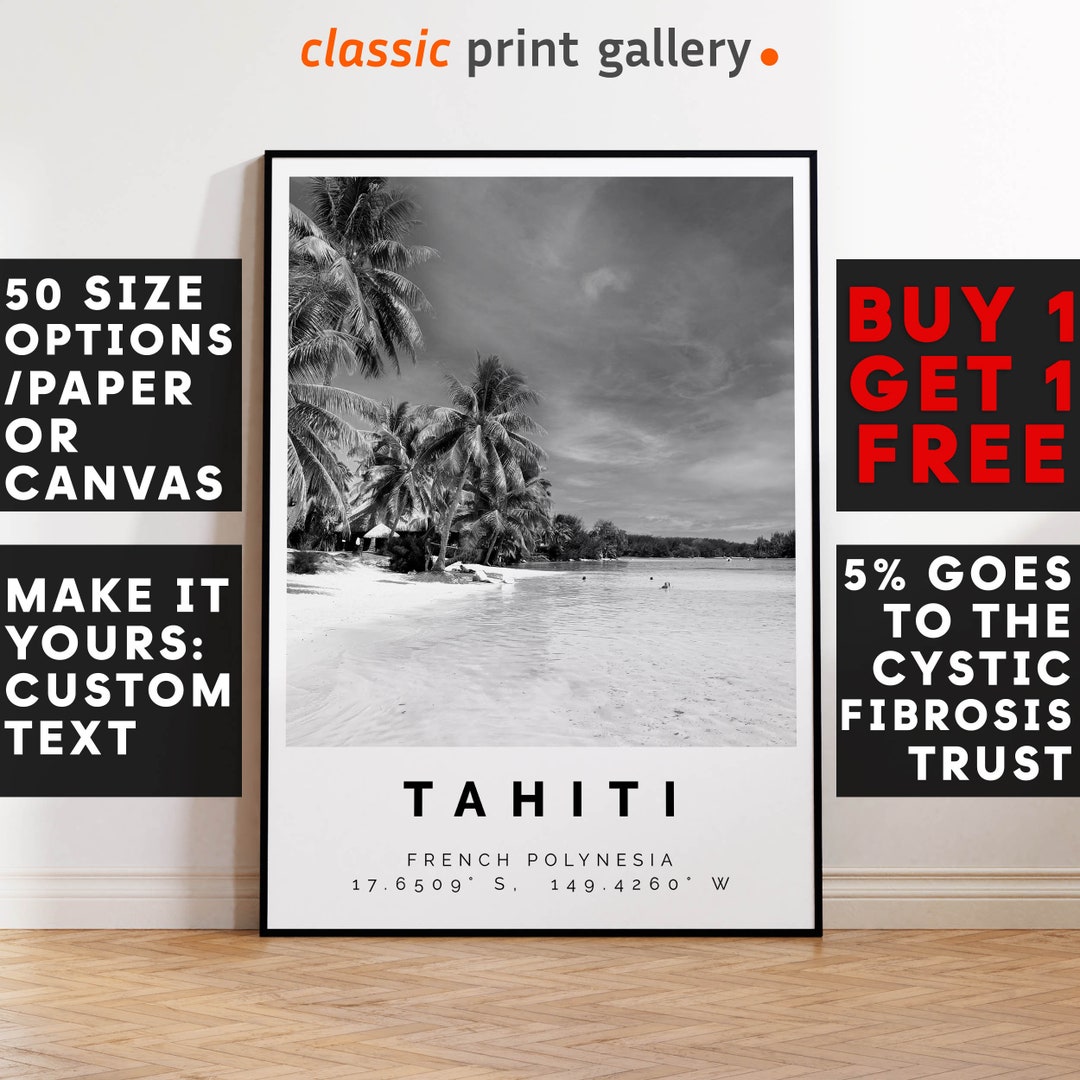 Tahiti Poster Black and White Print, Tahiti Wall Art, Tahiti Travel ...