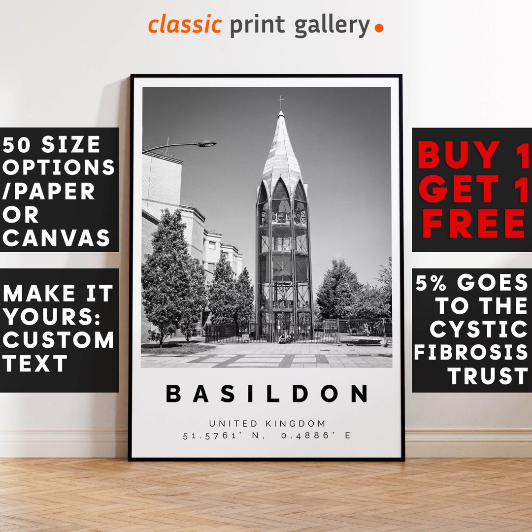 Basildon Poster Black and White Print, Basildon Wall Art, Basildon Gift ...