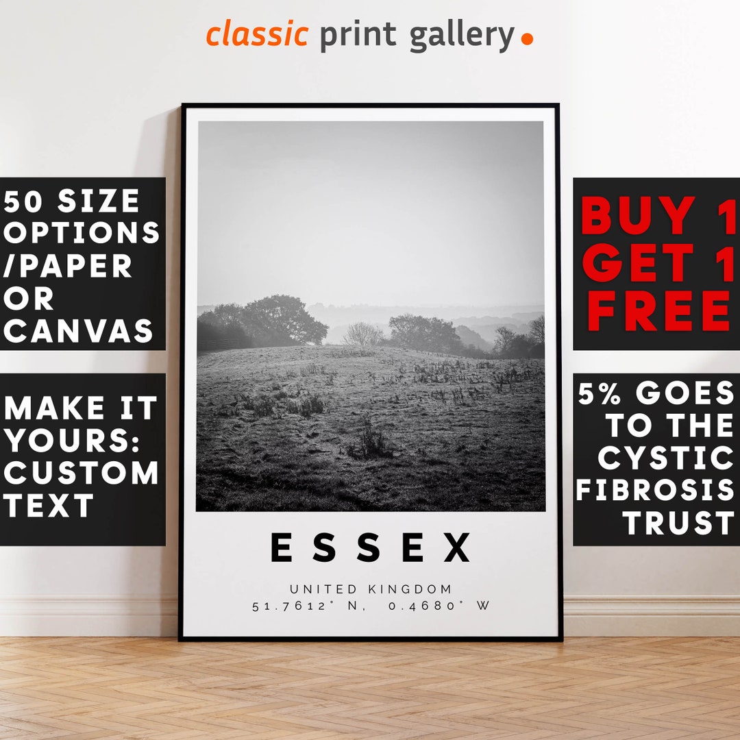 Essex Poster Black and White Print, Essex Wall Art, Essex Travel Poster ...