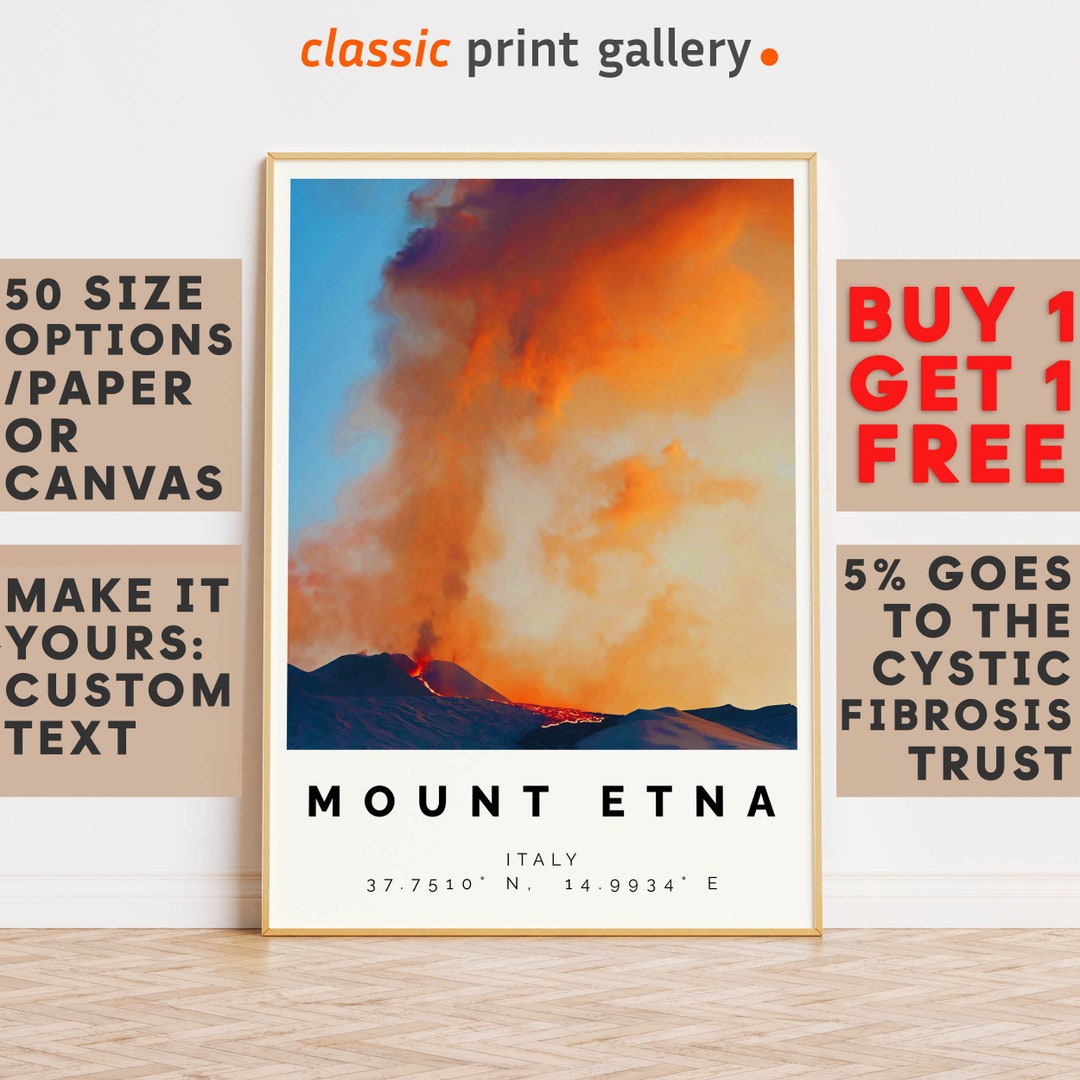 Mount Etna Poster Colorful Print, Mount Etna Wall Art, Mount Etna Photo ...