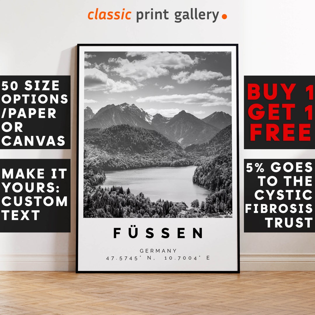 Fussen Poster Black and White Print, Fussen Wall Art, Fussen Photo ...
