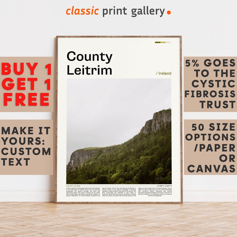 County Leitrim Print, County Leitrim Wall Art, County Leitrim Color ...