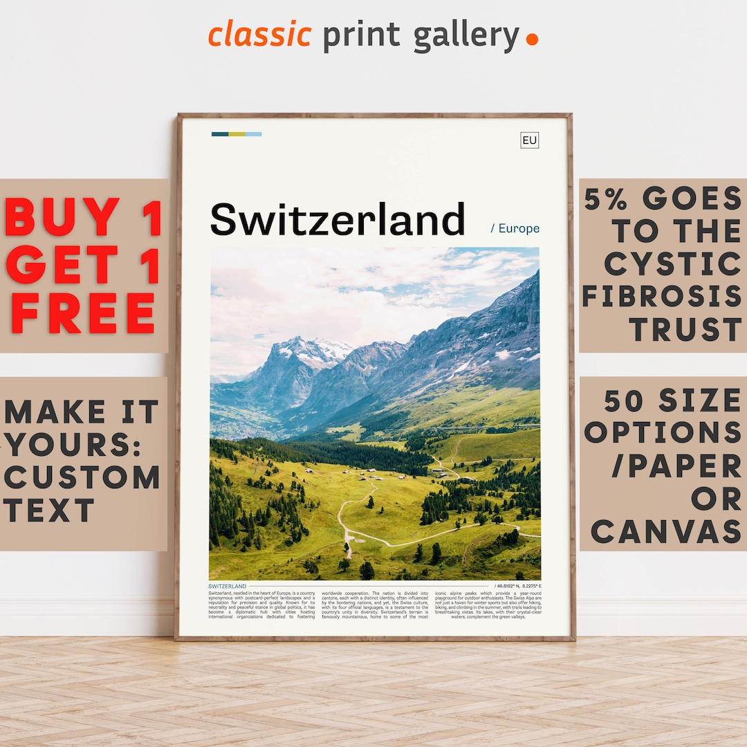 Switzerland Print, Switzerland Wall Art, Switzerland Color Poster With ...