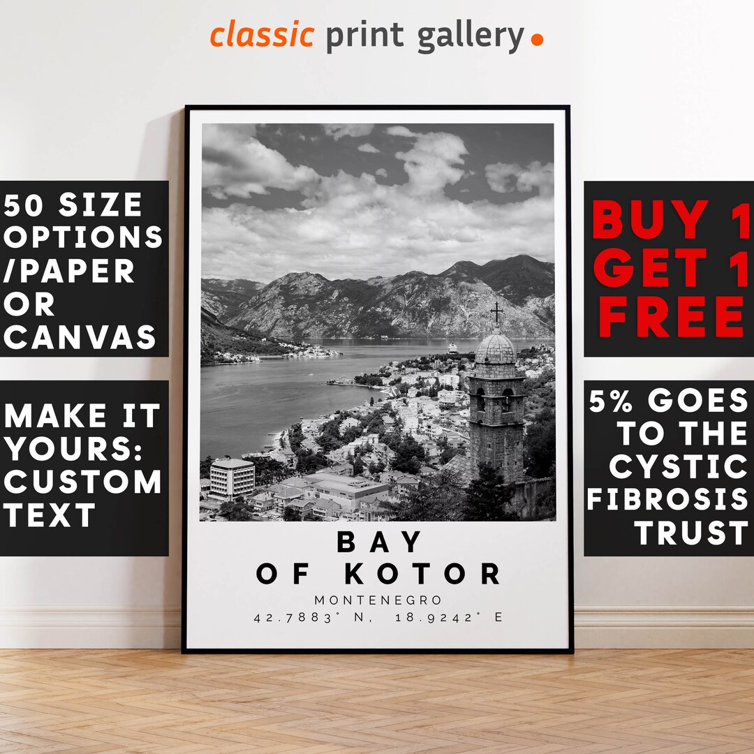 Kotor Poster Black and White Print, Kotor Wall Art, Kotor Travel Poster ...