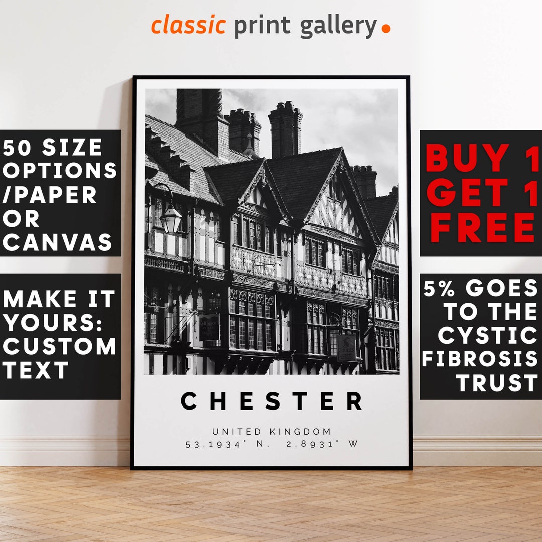 Chester Poster Black and White Print England, Chester Wall Art, Chester ...
