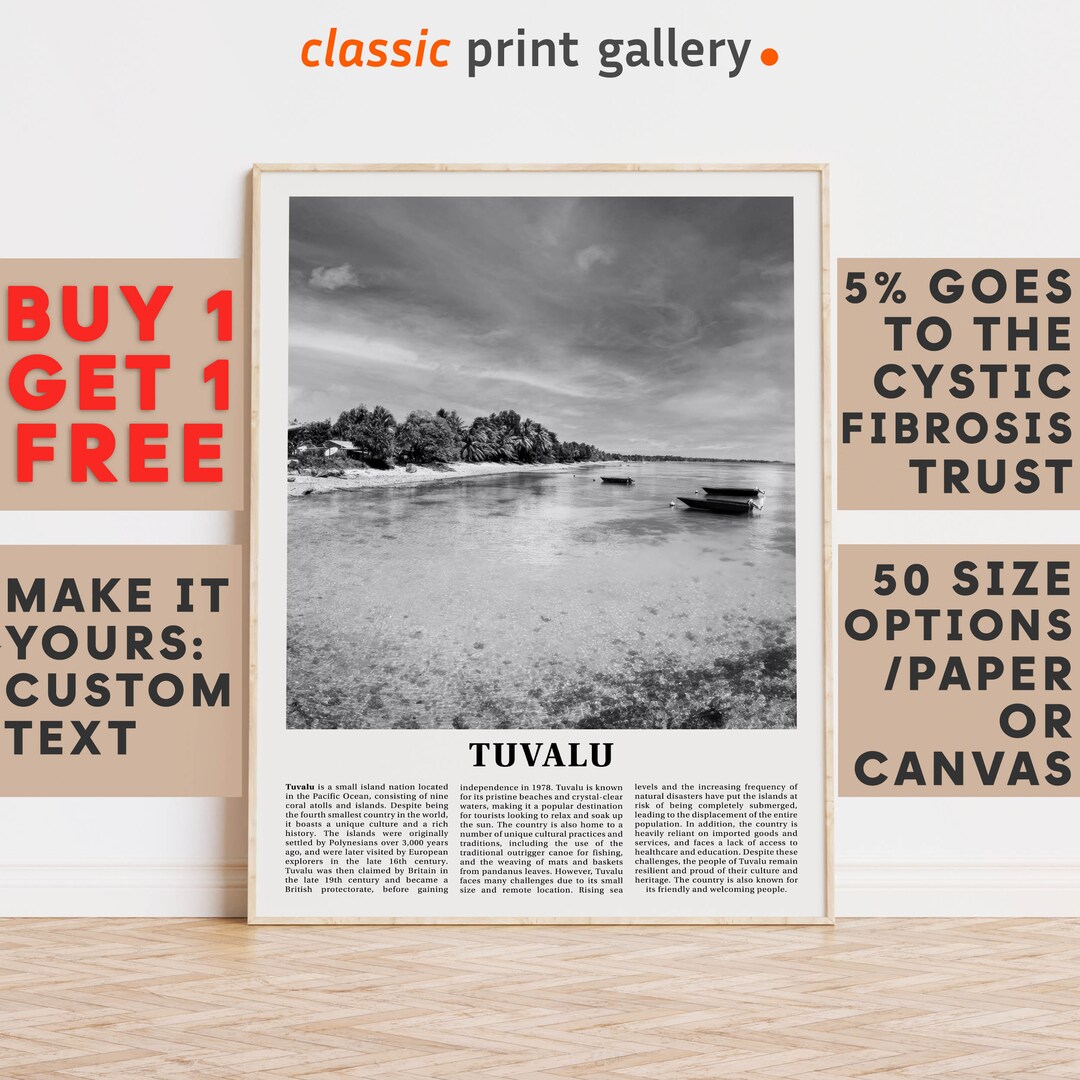 Tuvalu Print, Tuvalu Wall Art, Tuvalu Black and White Poster ...