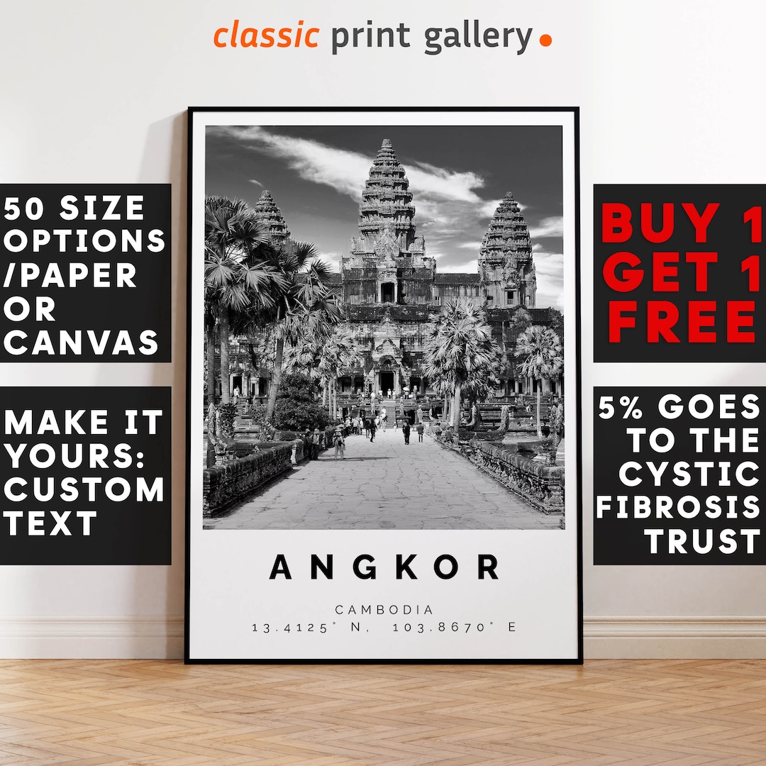 Angkor Wat Print Black and White Photo, Angkor Wall Art, Angkor Travel ...