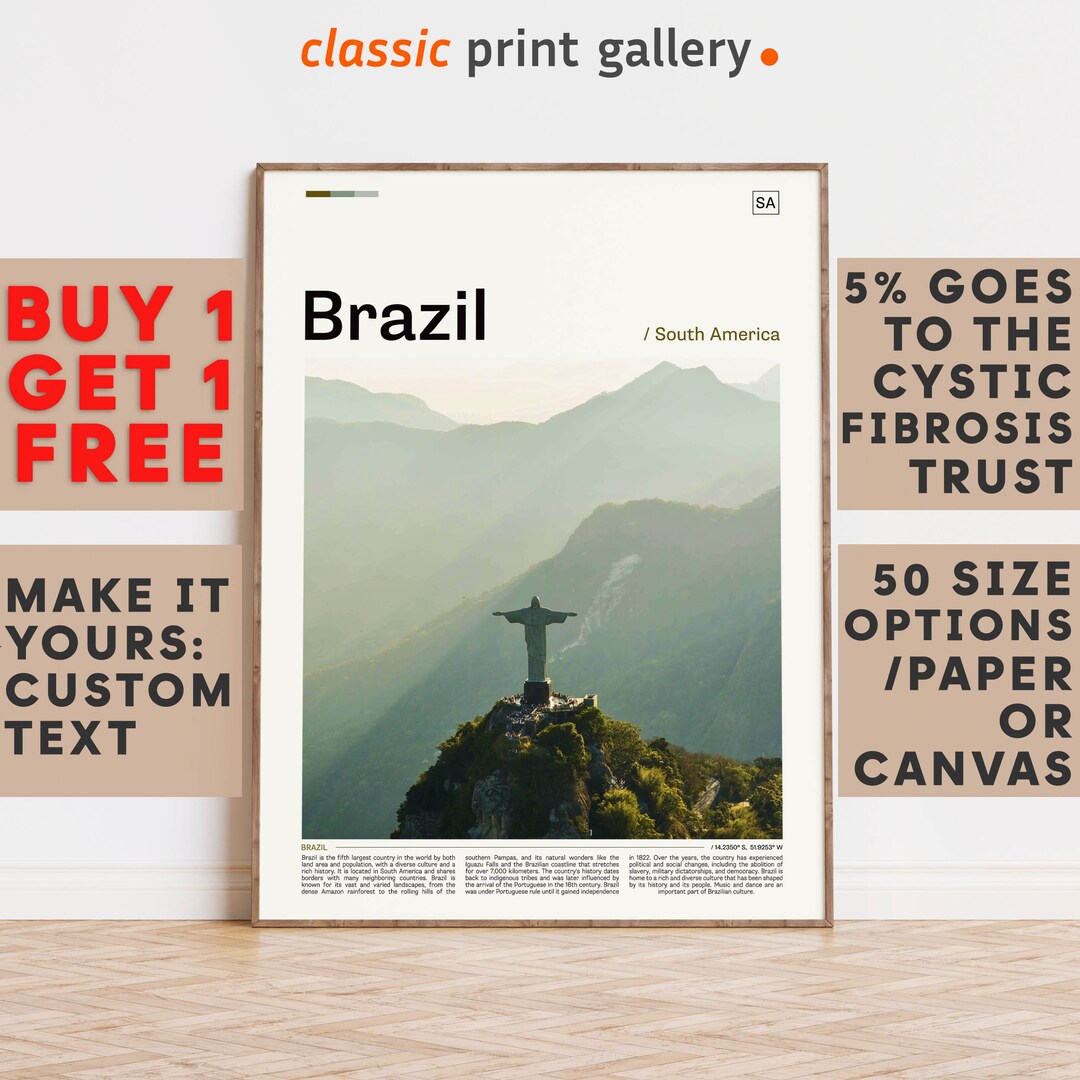 Brazil Print, Brazil Wall Art, Brazil Color Poster With Text ...