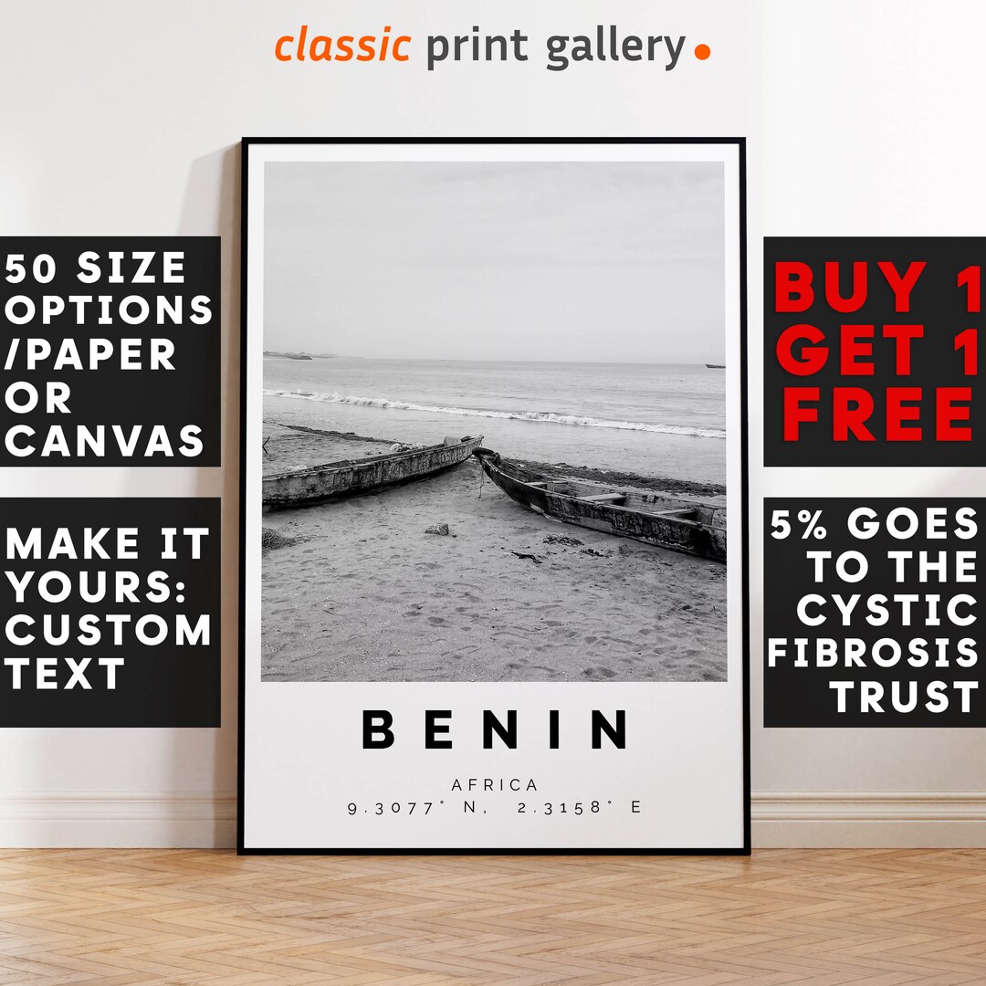 Benin Poster Black and White Print, Benin Wall Art, Benin Travel Poster ...