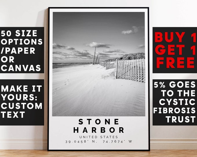 Stone Harbor Poster Black and White Print, Stone Harbor Wall Art, Stone ...