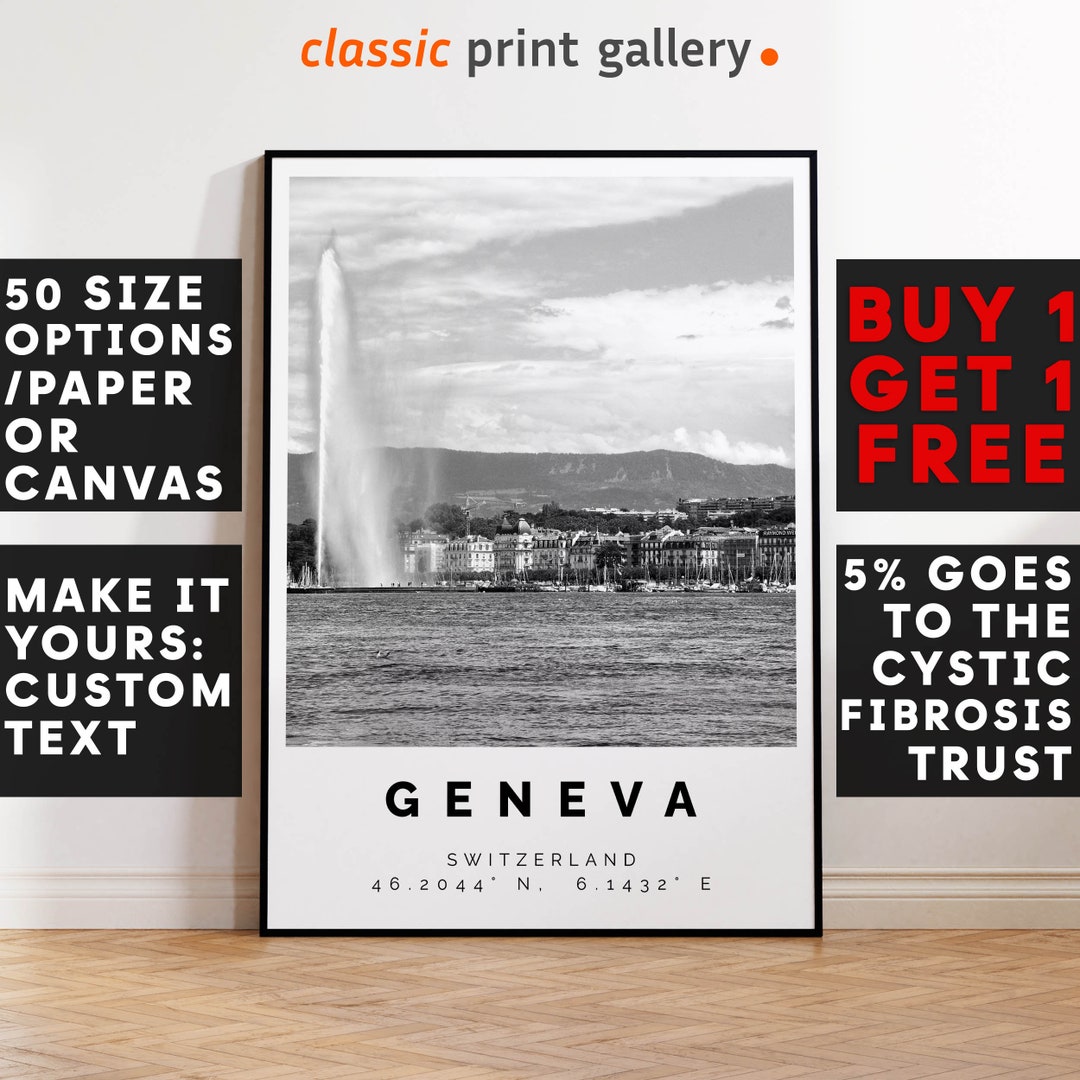 Geneva Poster Black and White Print, Geneva Wall Art, Geneva Travel ...