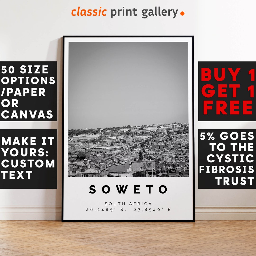 Soweto Poster Black and White Print, Soweto Wall Art, Soweto Travel ...