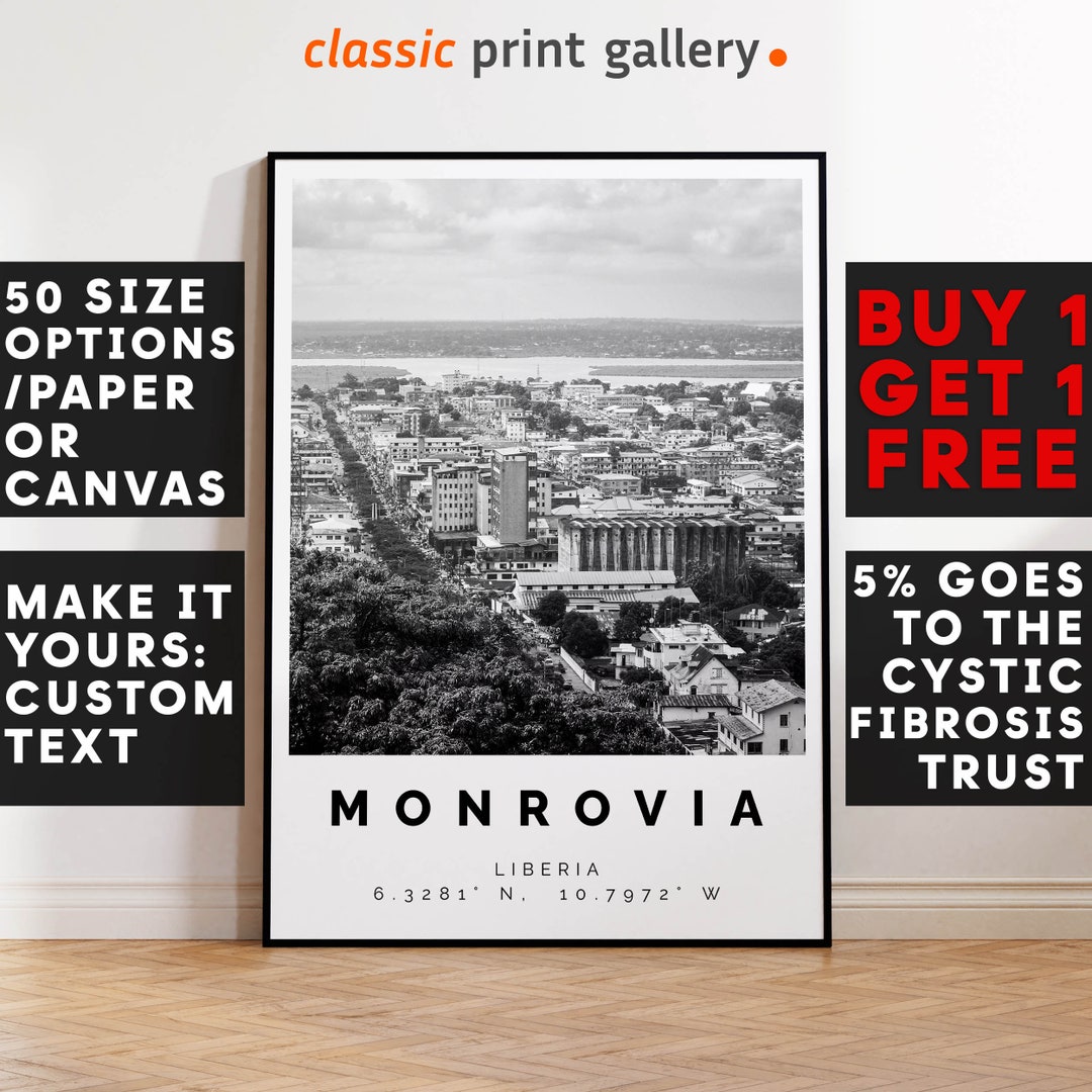 Monrovia Poster Black and White Print, Monrovia Wall Art, Monrovia ...