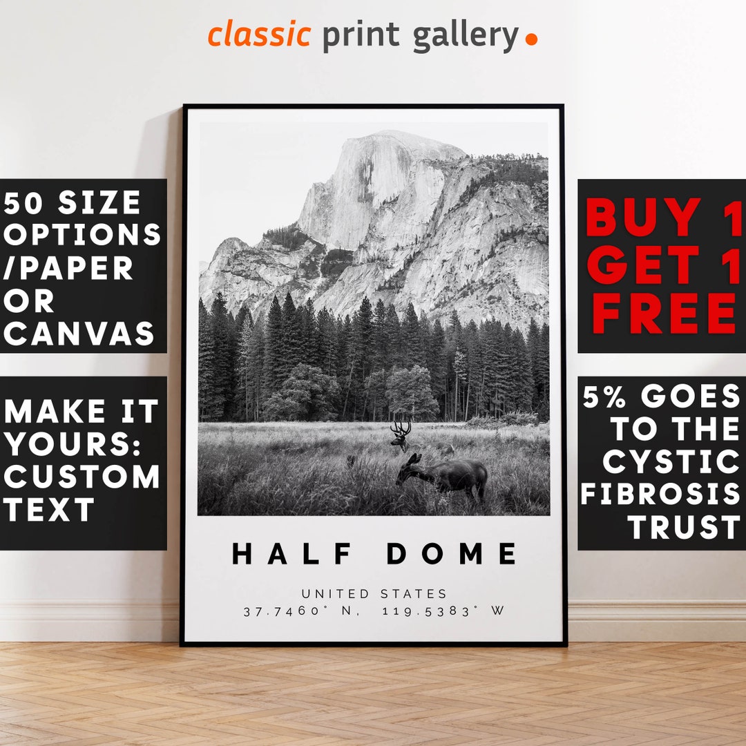 Half Dome Poster Black and White Print, Half Dome Wall Art, Half Dome ...