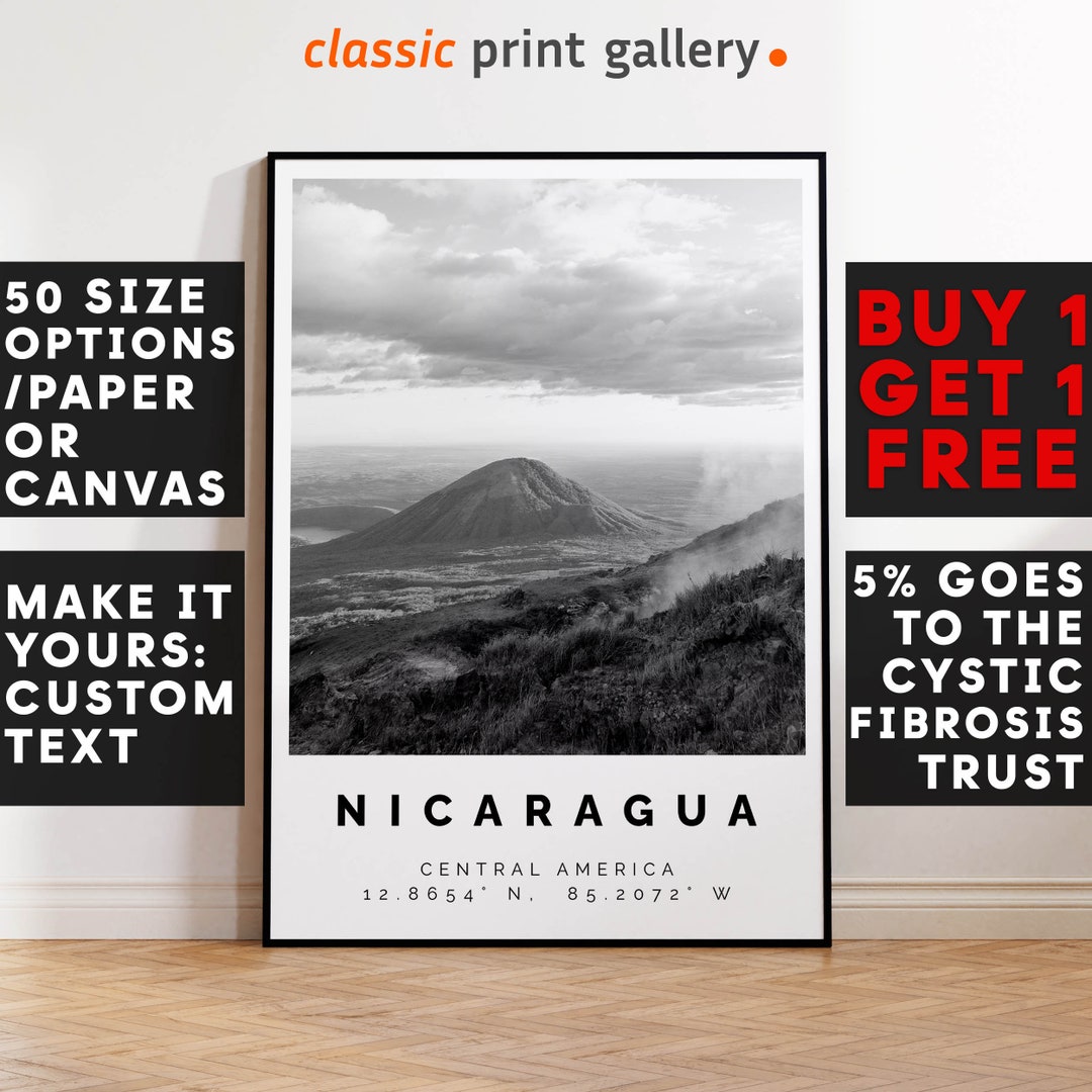 Nicaragua Poster Black and White Print, Nicaragua Wall Art, Nicaragua ...