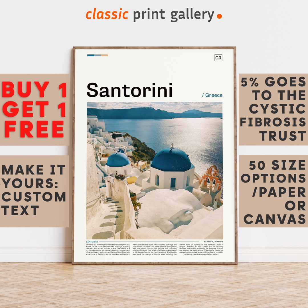 Santorini Print, Santorini Wall Art, Santorini Color Poster With Text ...