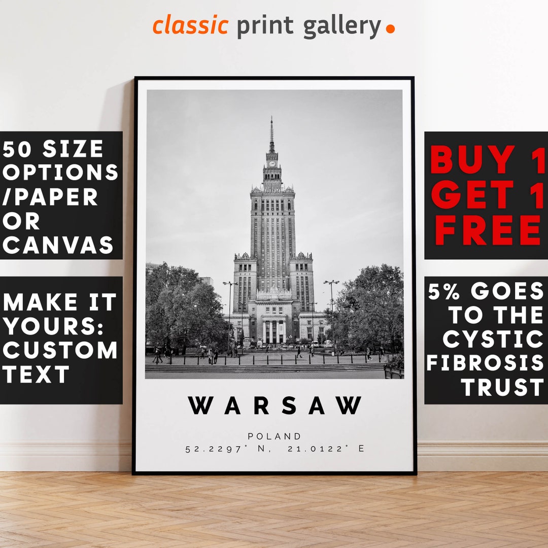 Warsaw Poster Black and White Print, Warsaw Wall Art, Warsaw Travel ...