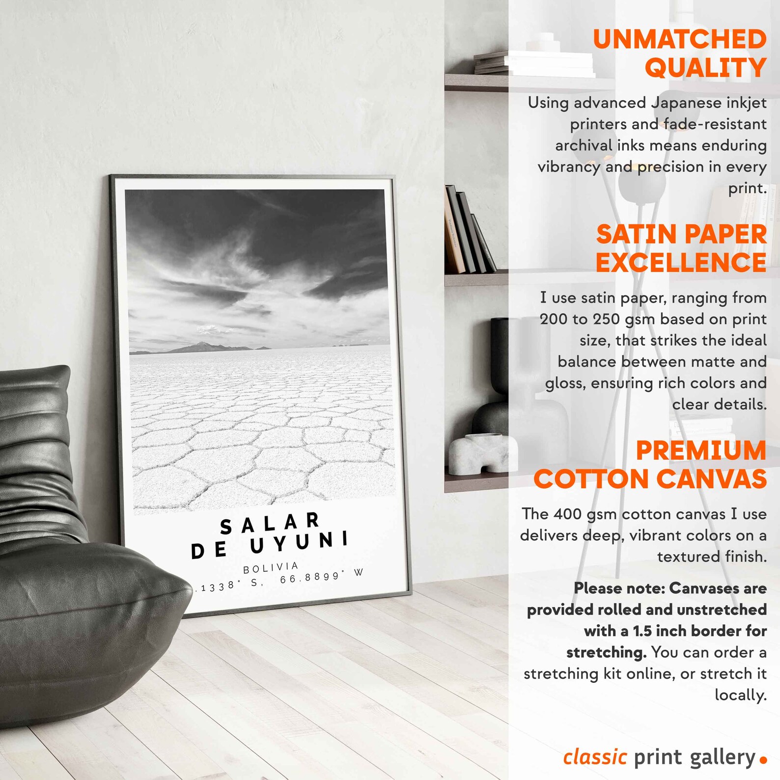 Salar De Uyuni Poster Black and White Print, Salar De Uyuni Wall Art ...