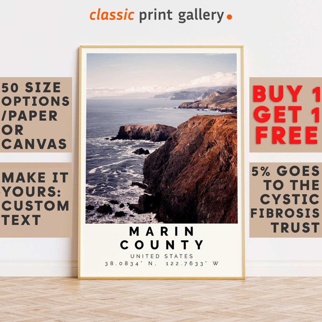 Marin County Poster Colorful Print, Marin County Wall Art, Marin County ...