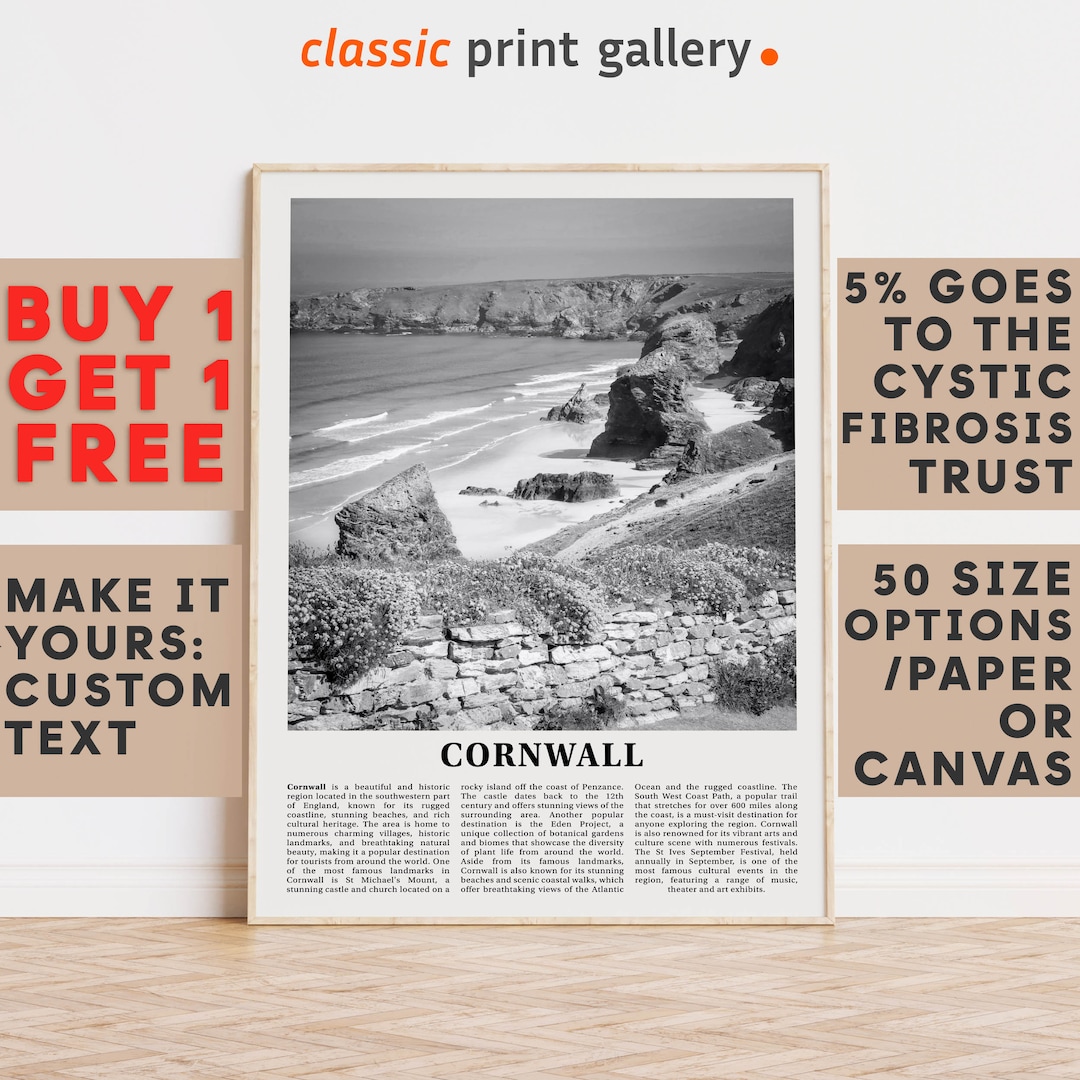 Cornwall Print, Cornwall Wall Art, Cornwall Black and White Poster ...
