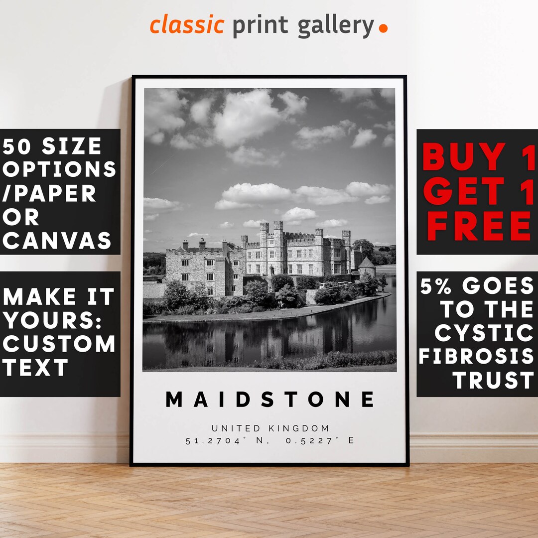 Maidstone Poster Black and White Print, Maidstone Wall Art, Maidstone ...