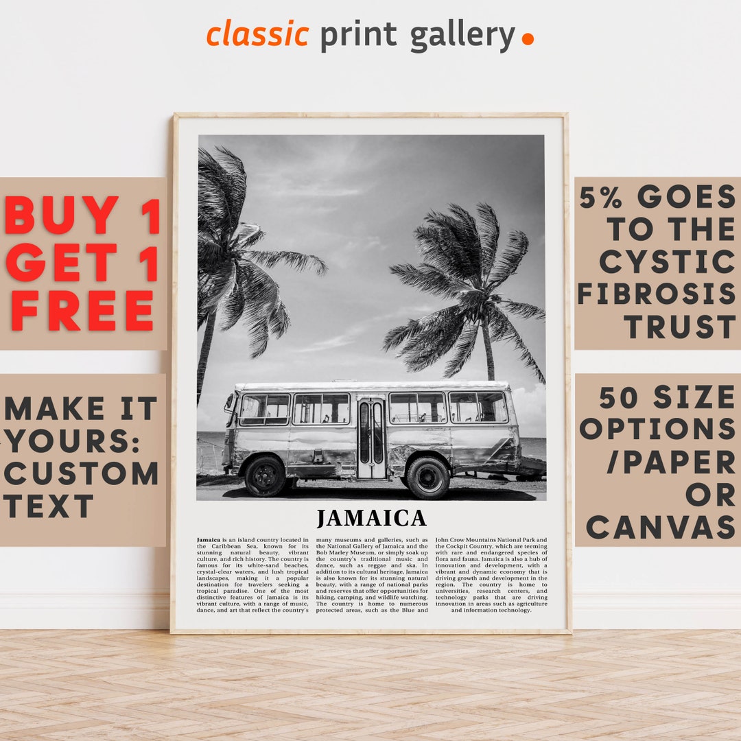 Jamaica Print, Jamaica Wall Art, Jamaica Black and White Poster ...