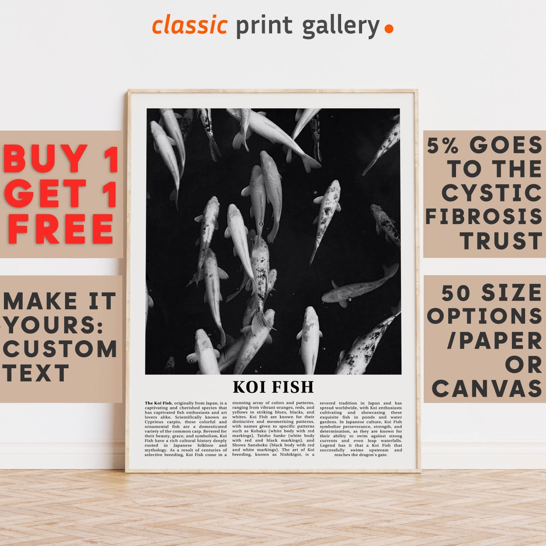 Koi Fish Print, Koi Fish Wall Art Poster, Black White Classroom Teacher ...