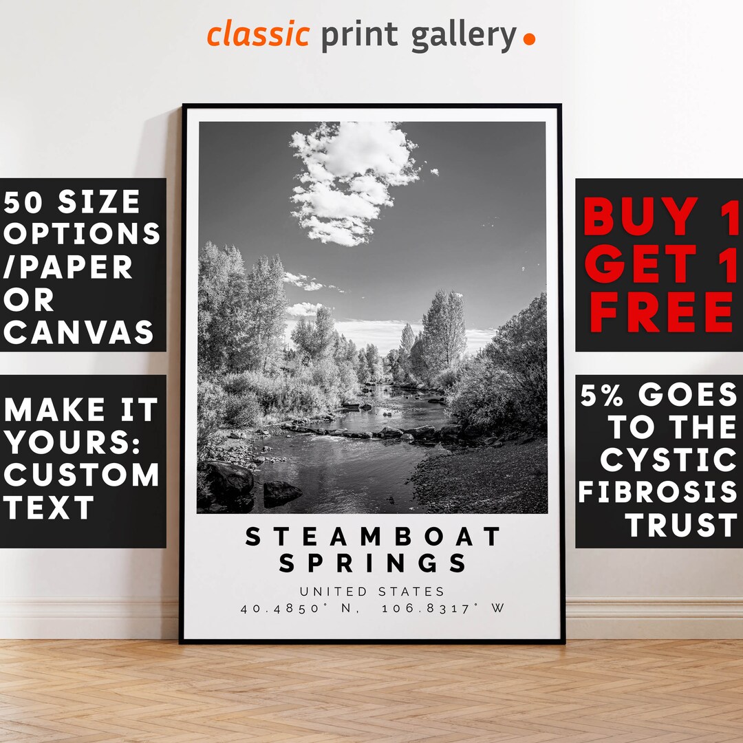 Steamboat Springs Poster Black and White Print, Steamboat Springs Wall ...