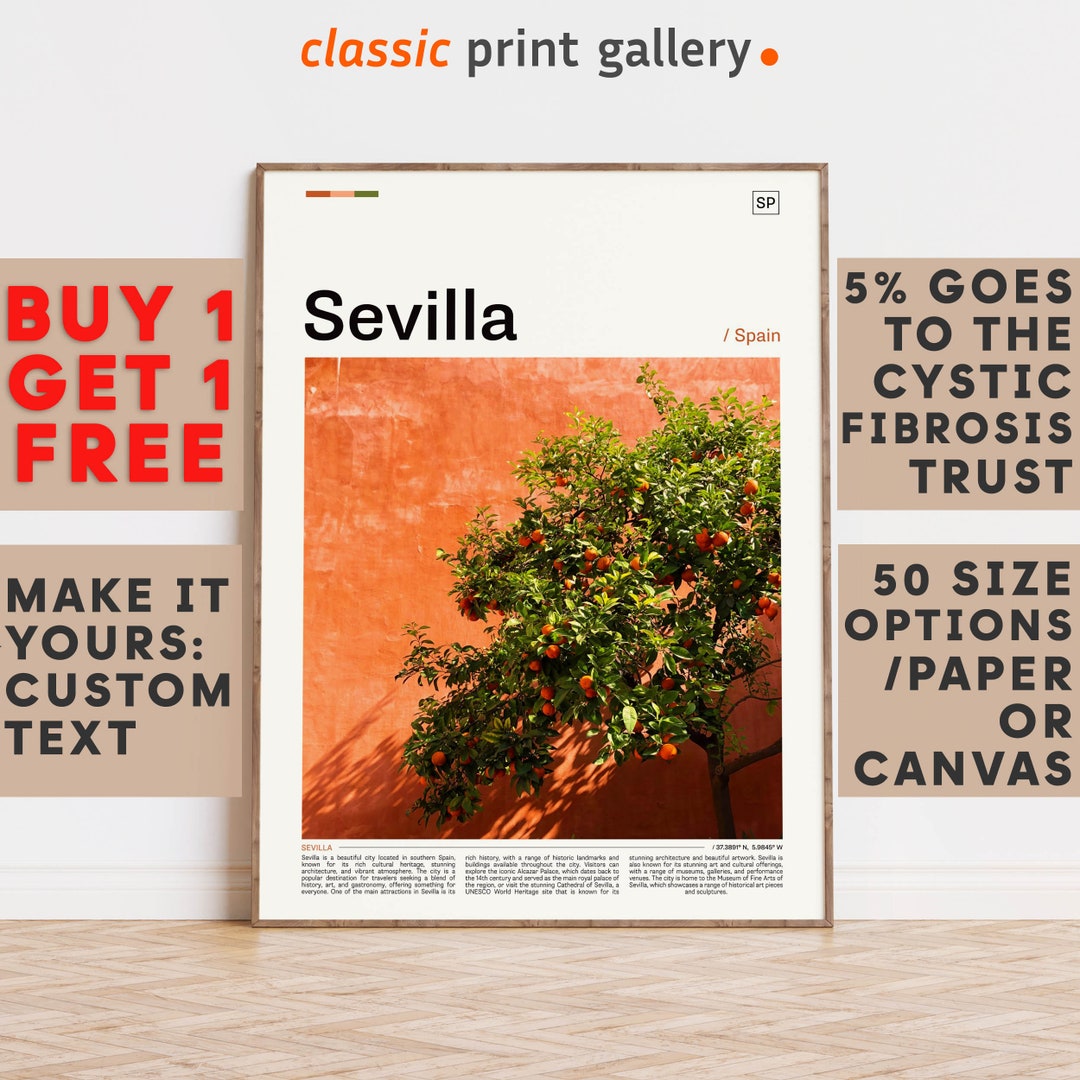 Sevilla Print, Sevilla Wall Art, Sevilla Color Poster With Text ...