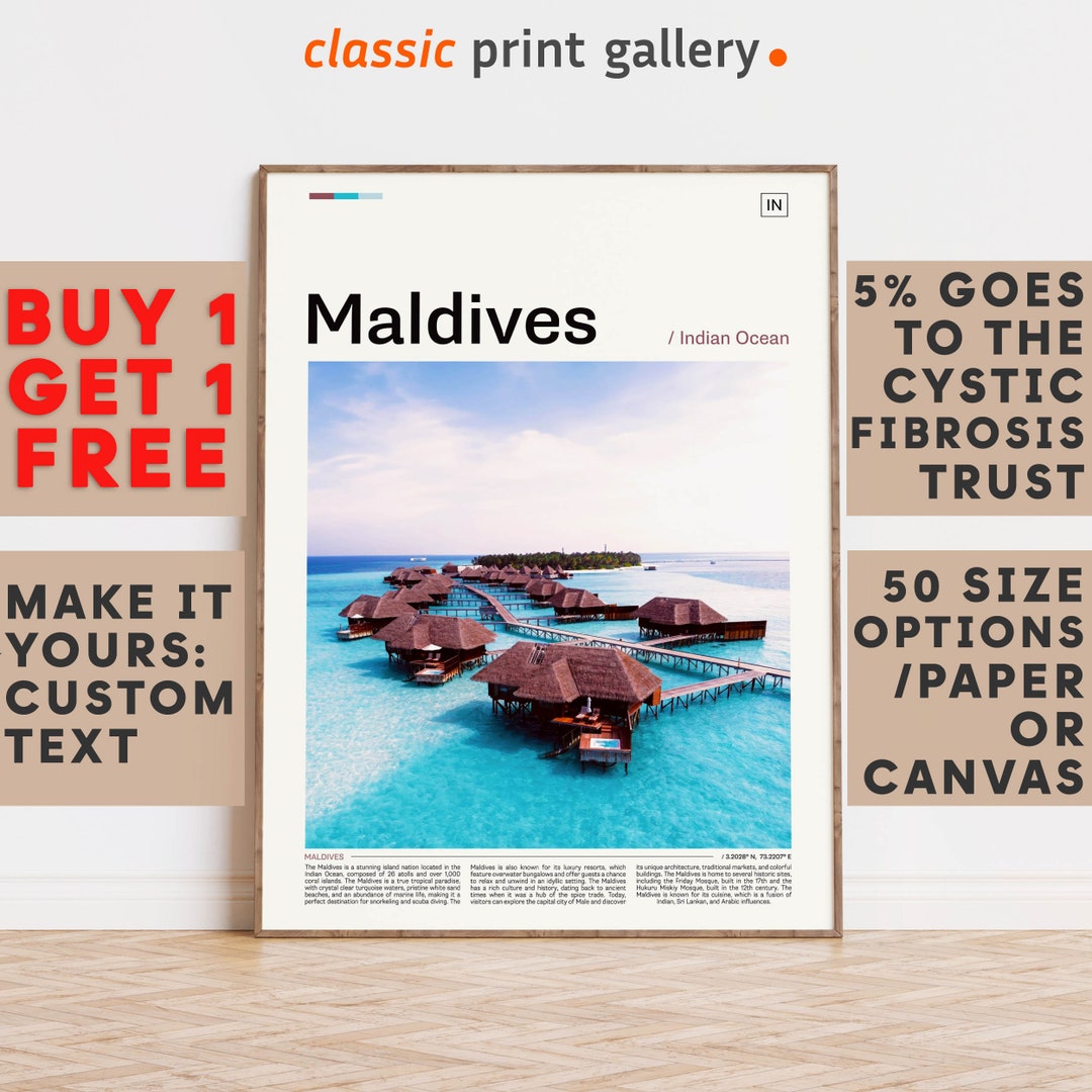 Maldives Print, Maldives Wall Art, Maldives Color Poster With Text ...