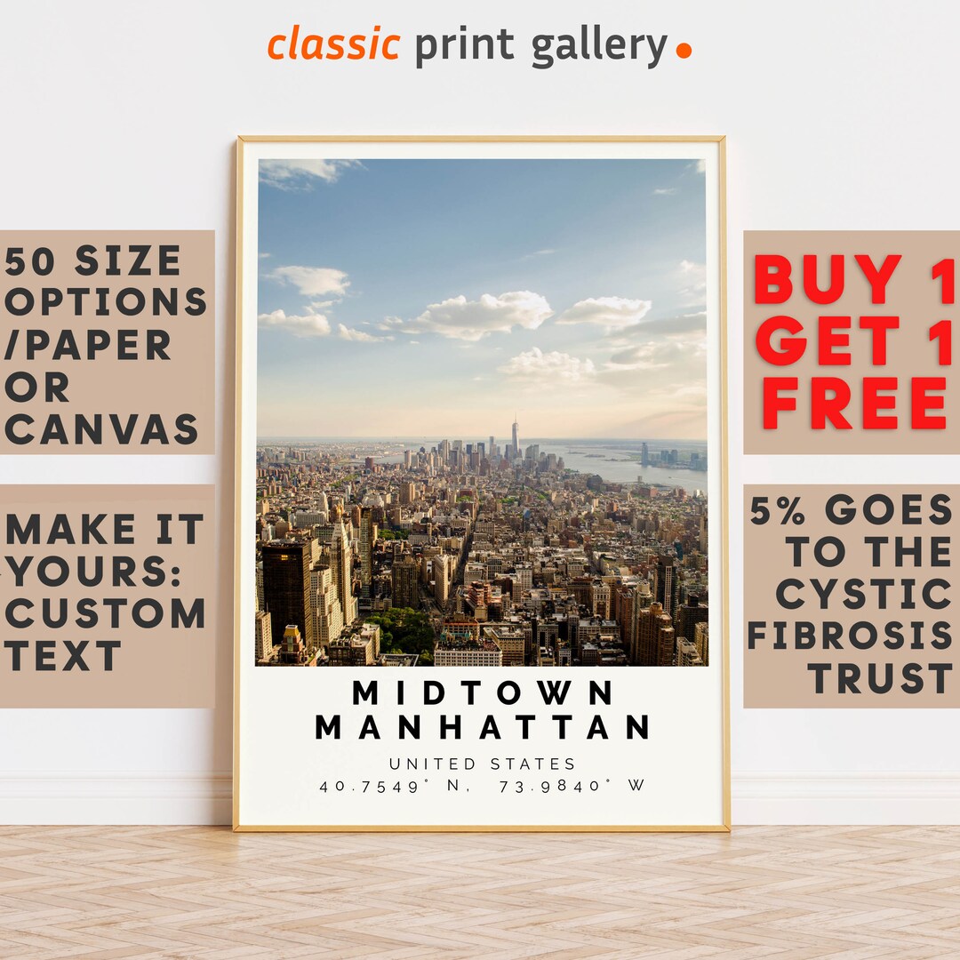 Midtown Manhattan Poster Colorful Print, Midtown Manhattan Wall Art ...
