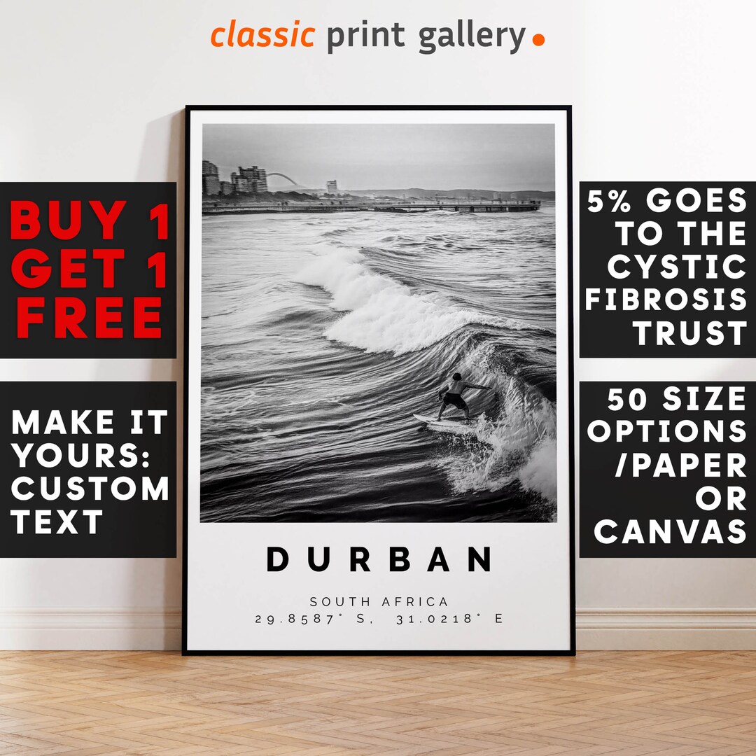 Durban Print,durban Wall Art,durban Black and White Poster,personalized ...