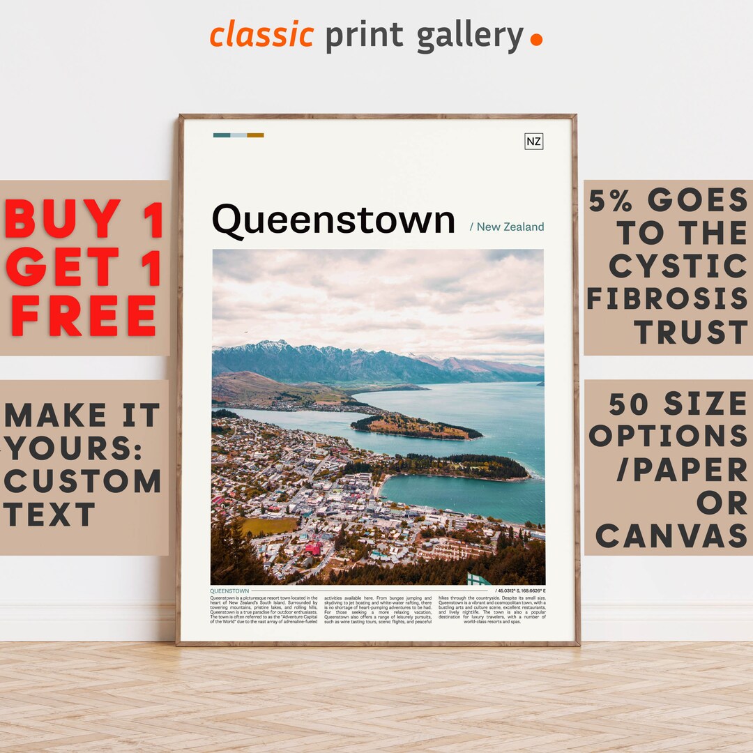 Queenstown Print, Queenstown Wall Art, Queenstown Color Poster With ...