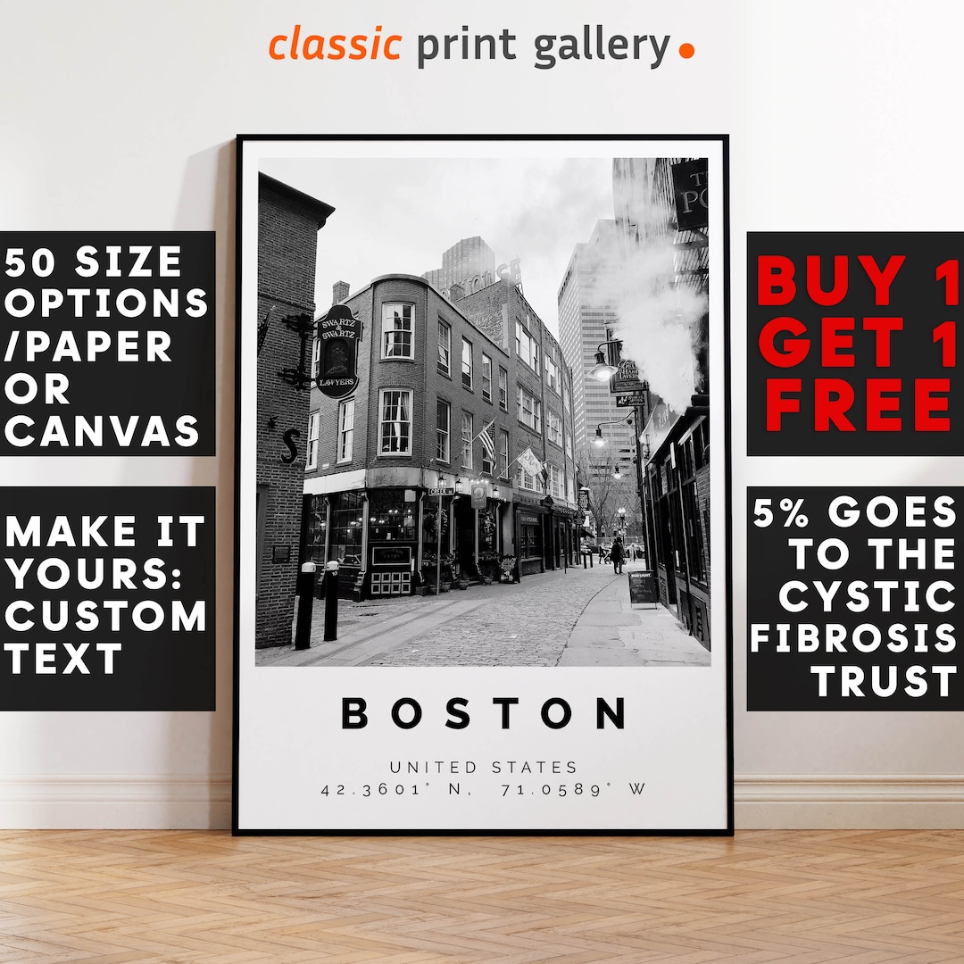 Boston Poster Black and White Photo, Boston Wall Art, Boston Travel ...