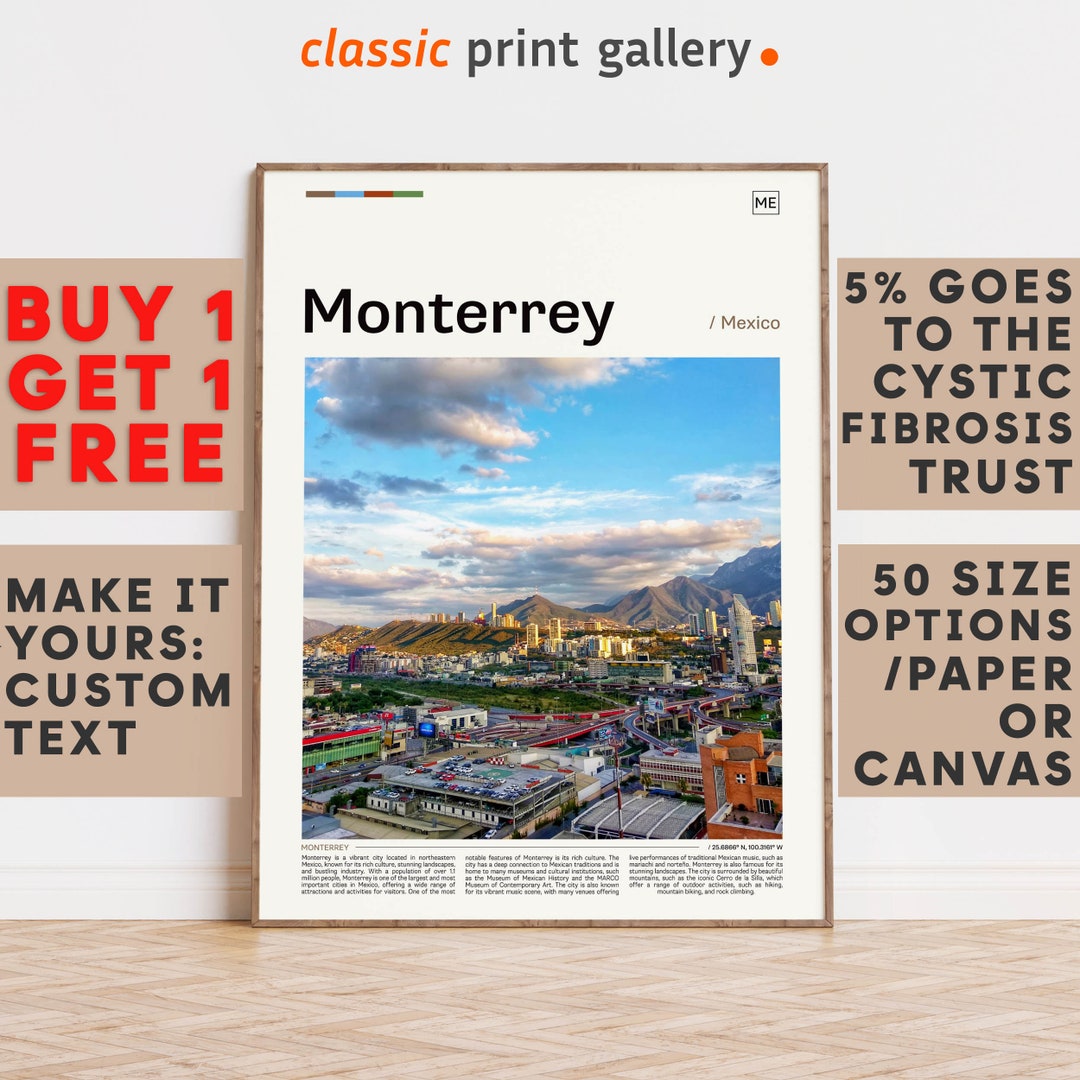Monterrey Print, Monterrey Wall Art, Monterrey Color Poster With Text ...