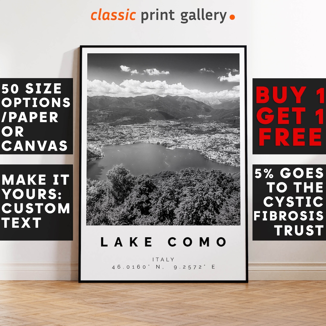 Lake Como Poster Black and White Print, Lake Como Wall Art, Lake Como ...