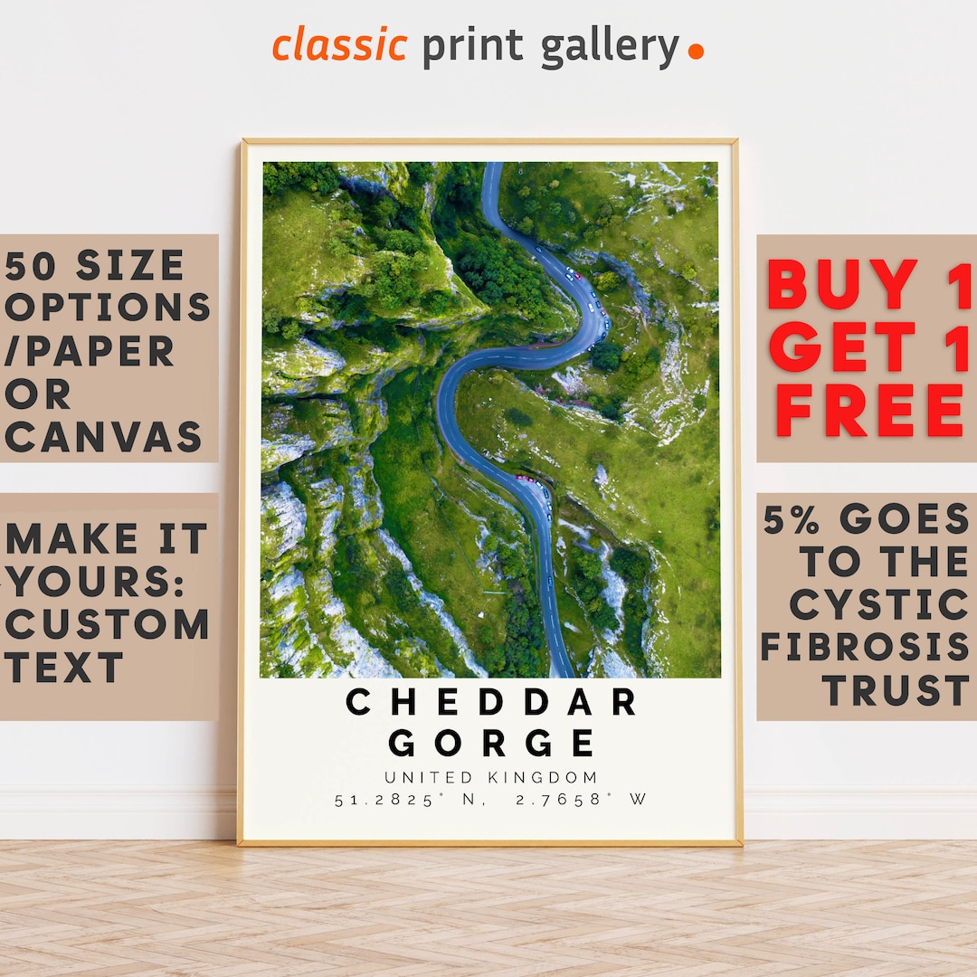 Cheddar Gorge Poster Colorful Print, Cheddar Gorge Wall Art, Cheddar ...