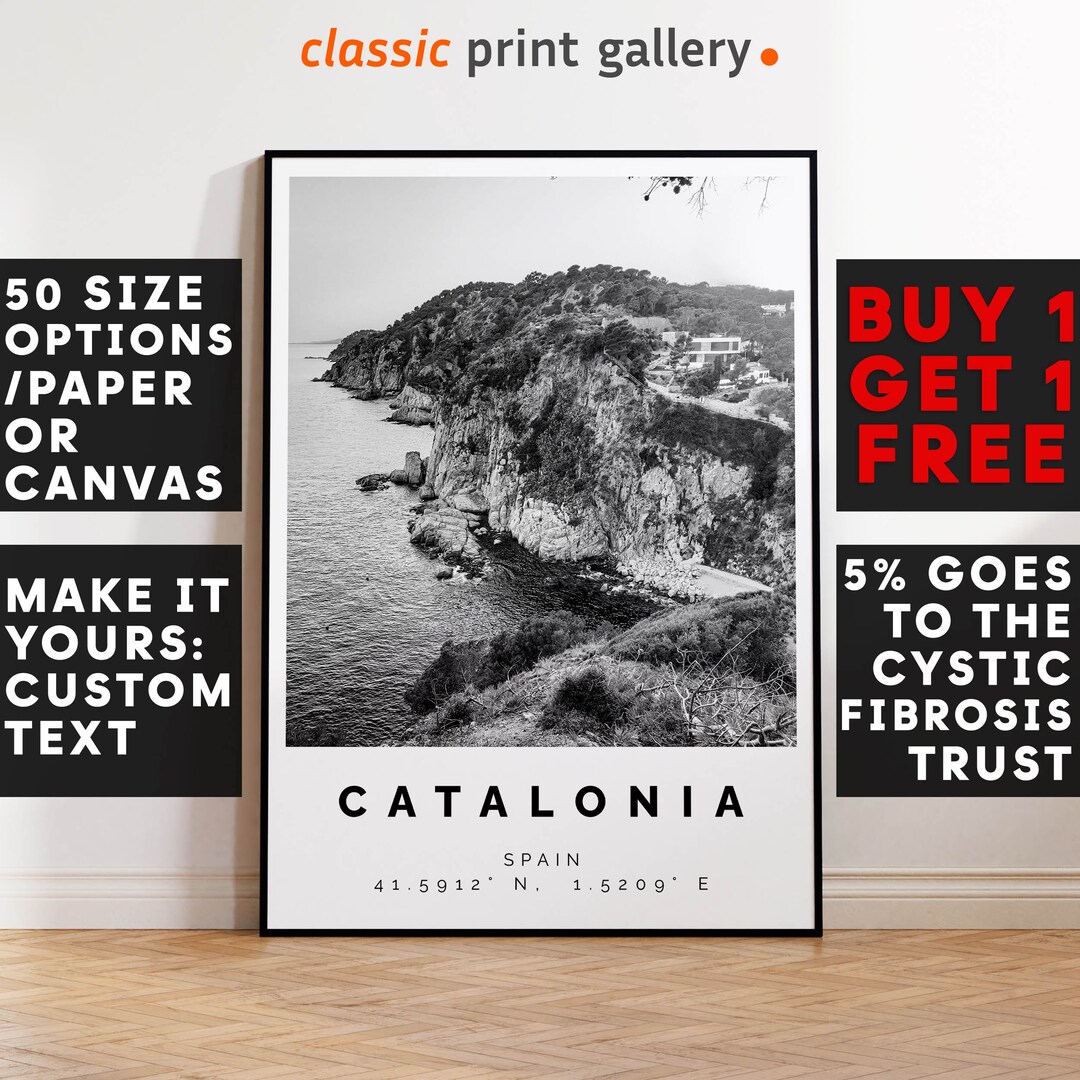 Catalonia Poster Black and White Print, Catalonia Wall Art, Catalonia ...