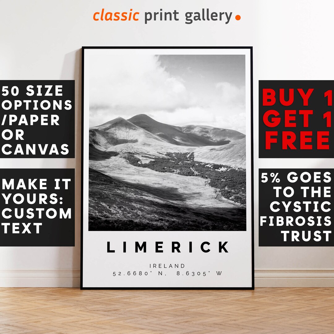 Limerick Poster Black and White Print, Limerick Wall Art, Limerick ...