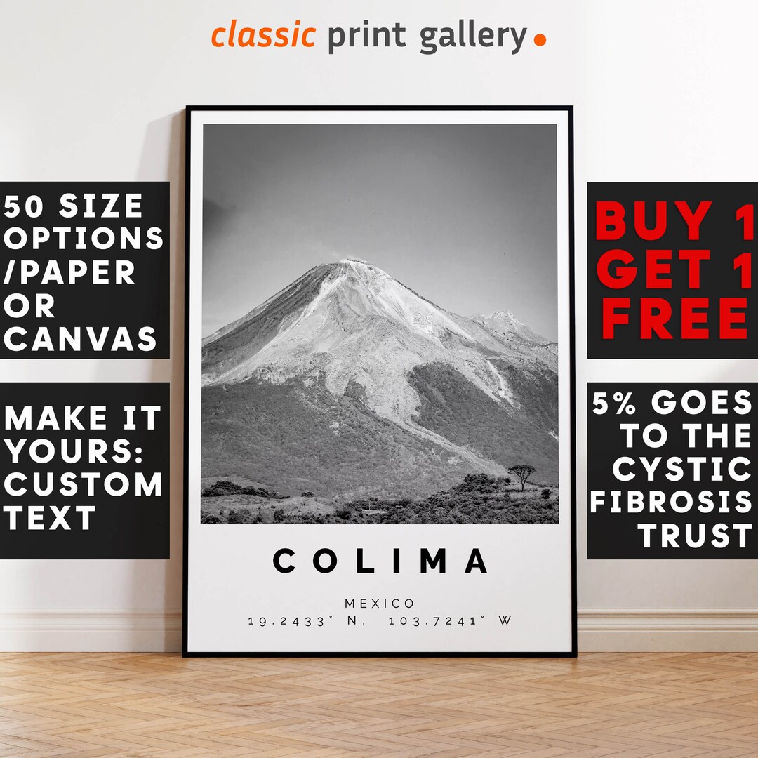 Colima Poster Black and White Print, Colima Wall Art, Colima Travel ...