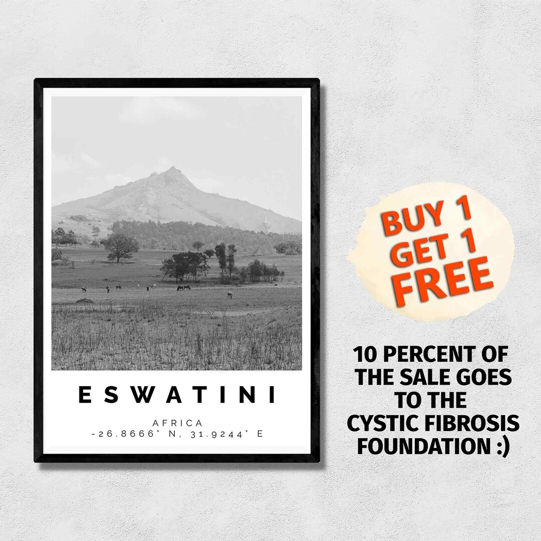 Eswatini Poster Black and White Print Eswatini Wall Art - Etsy
