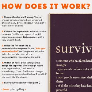 Survivor Definition Gold Foil Print Poster Wall Art | birthday Gift for ...