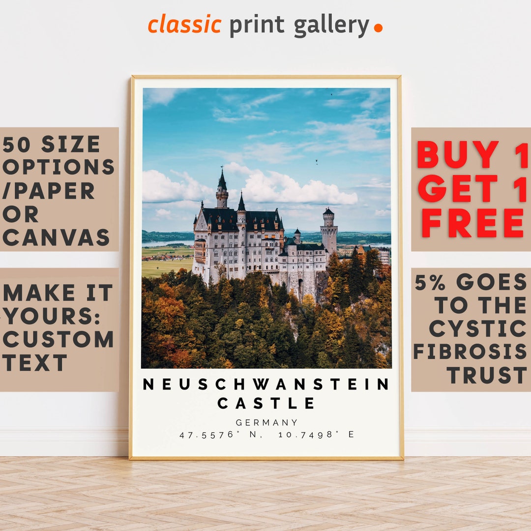 Neuschwanstein Poster Colorful Print, Neuschwanstein Wall Art ...
