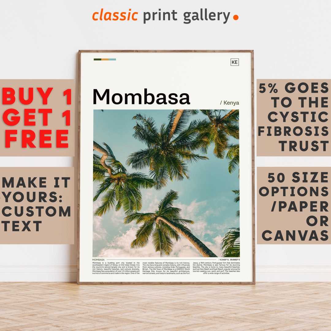Mombasa Print, Mombasa Wall Art, Mombasa Color Poster With Text ...