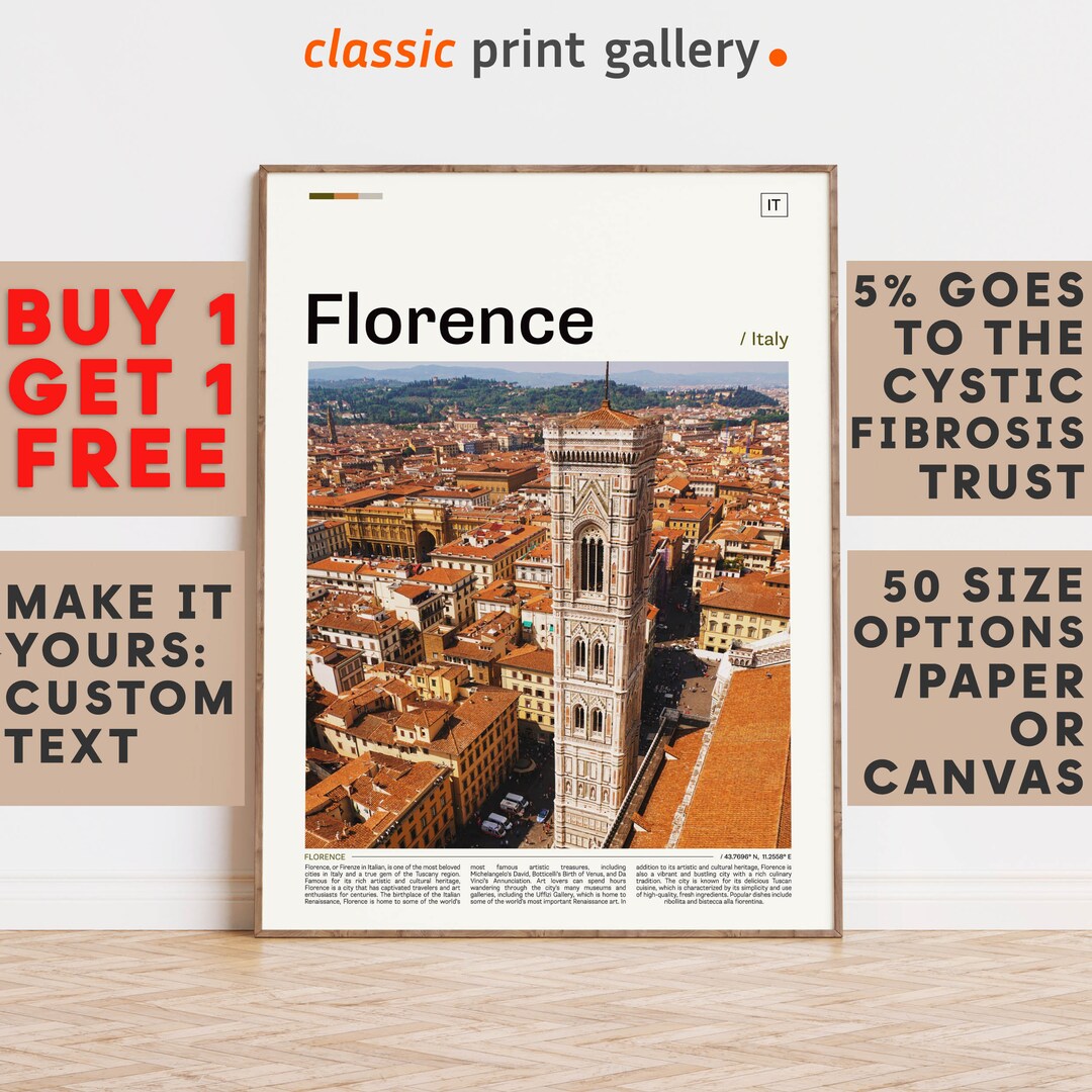 Florence Print, Florence Wall Art, Florence Color Poster With Text ...