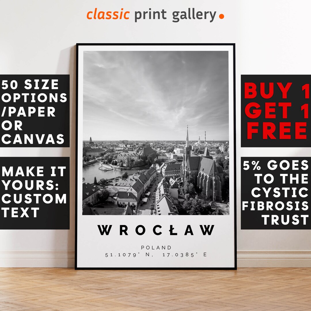 Wrocław Poster Black and White Print, Wrocław Wall Art, Wrocław Travel ...