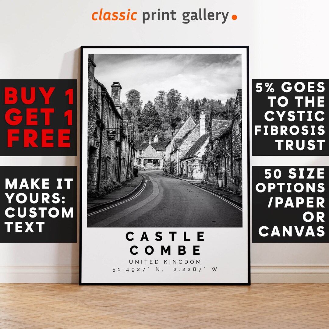 Castle Combe Print,castle Combe Wall Art,castle Combe Black and White ...