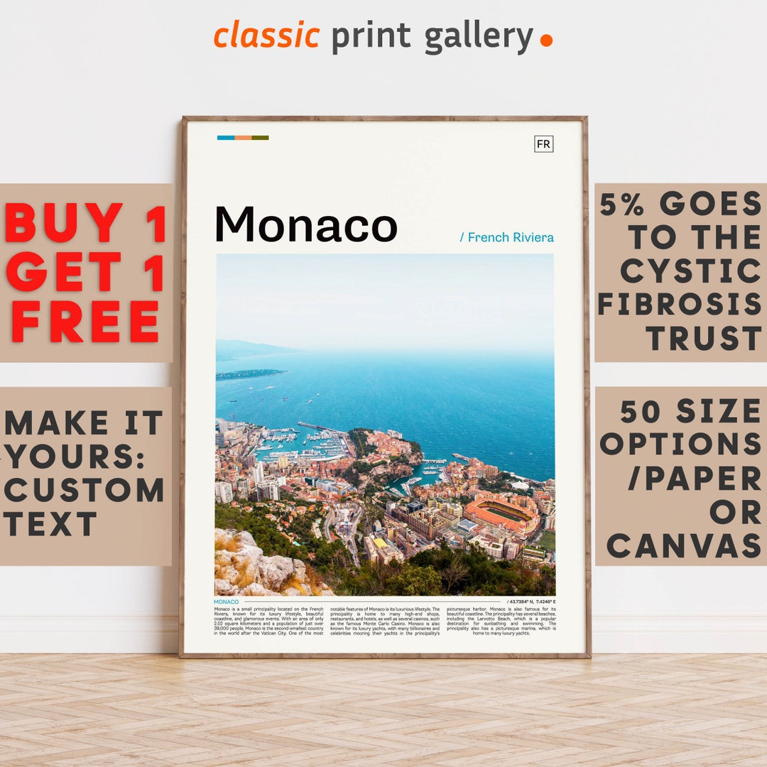 Monaco Print, Monaco Wall Art, Monaco Color Poster With Text ...