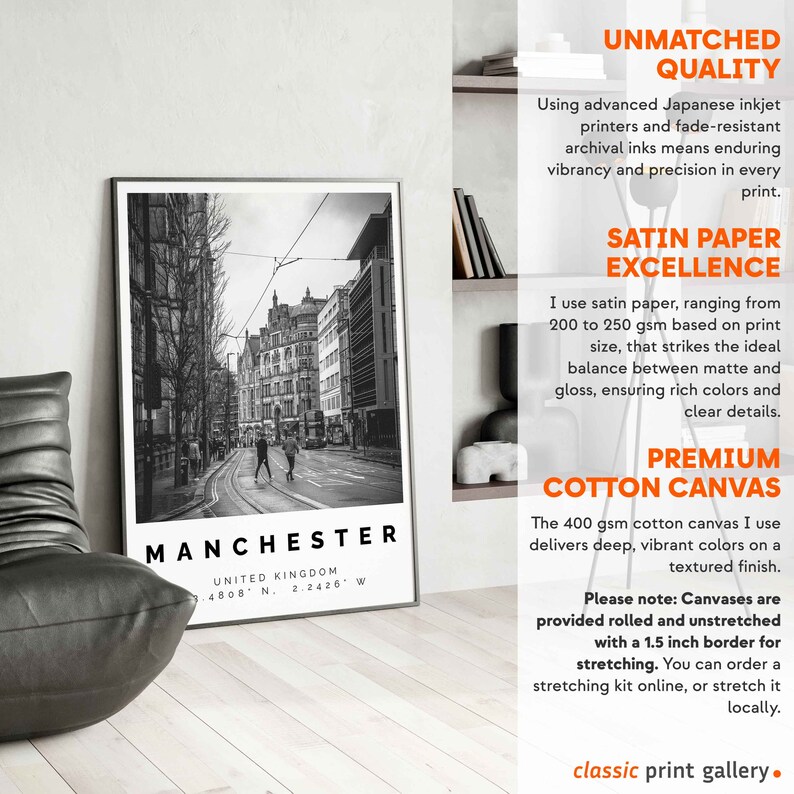 Manchester Poster Black and White Photo, Manchester Wall Art ...